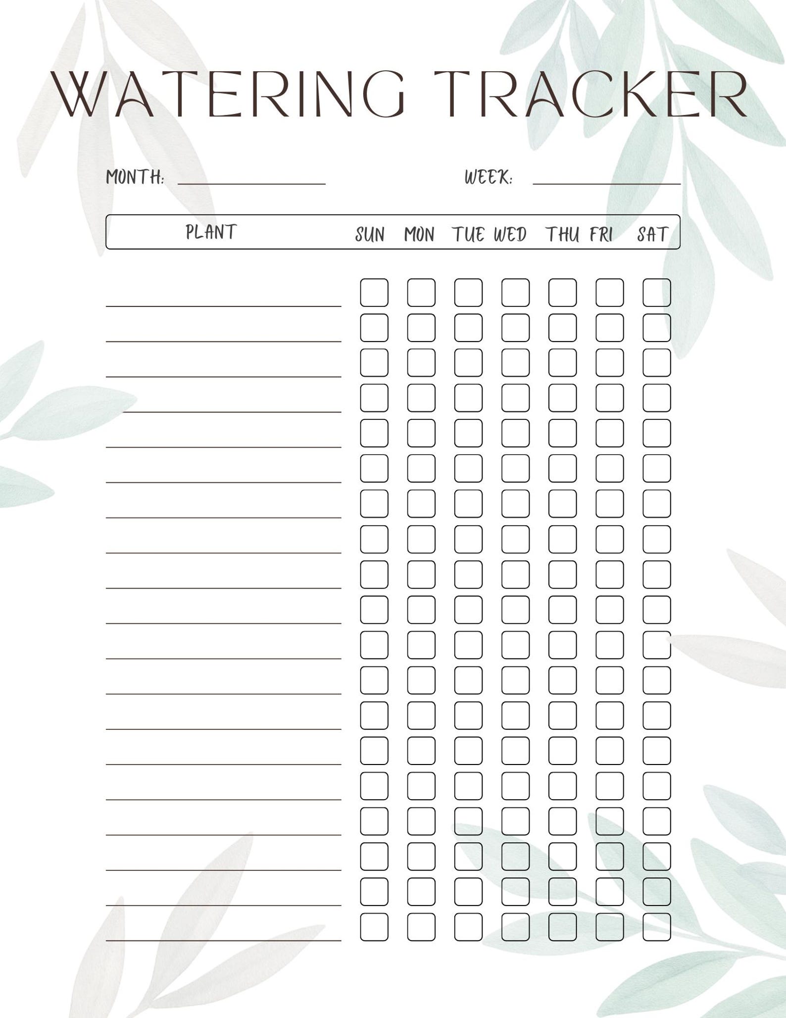 Watering Tracker Printable | Plant Watering Log | Houseplant Care Sheet ...