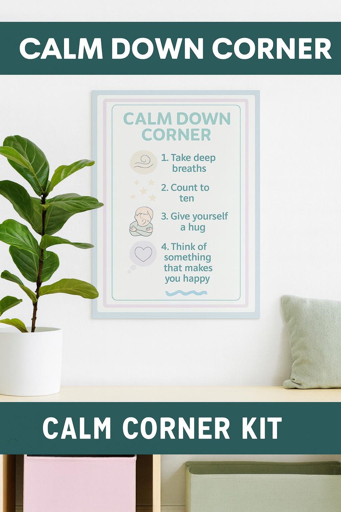 Calm Down Corner Poster: Kids Mindfulness Breathing Chart (printable ...