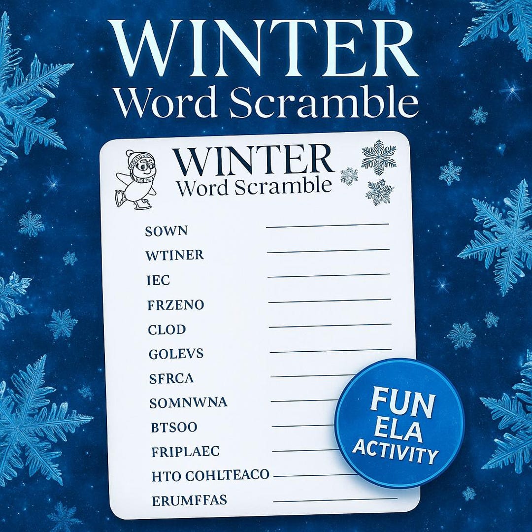 Winter Word Scramble Worksheet – Snowy Vocabulary Puzzle for Kids, ELA ...