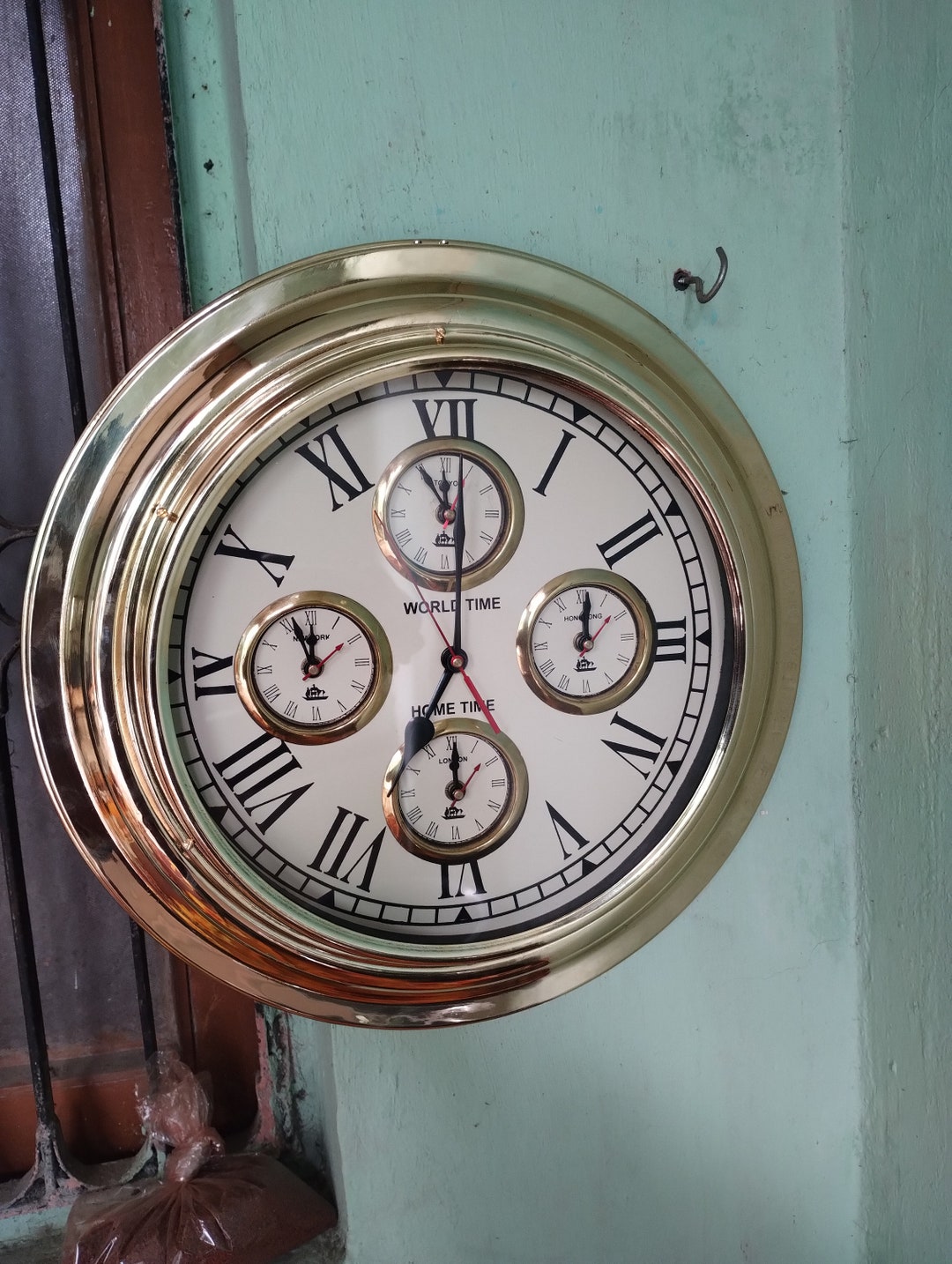 Brass World Time Clock: 17" Nautical Maritime Wall Decor - Etsy