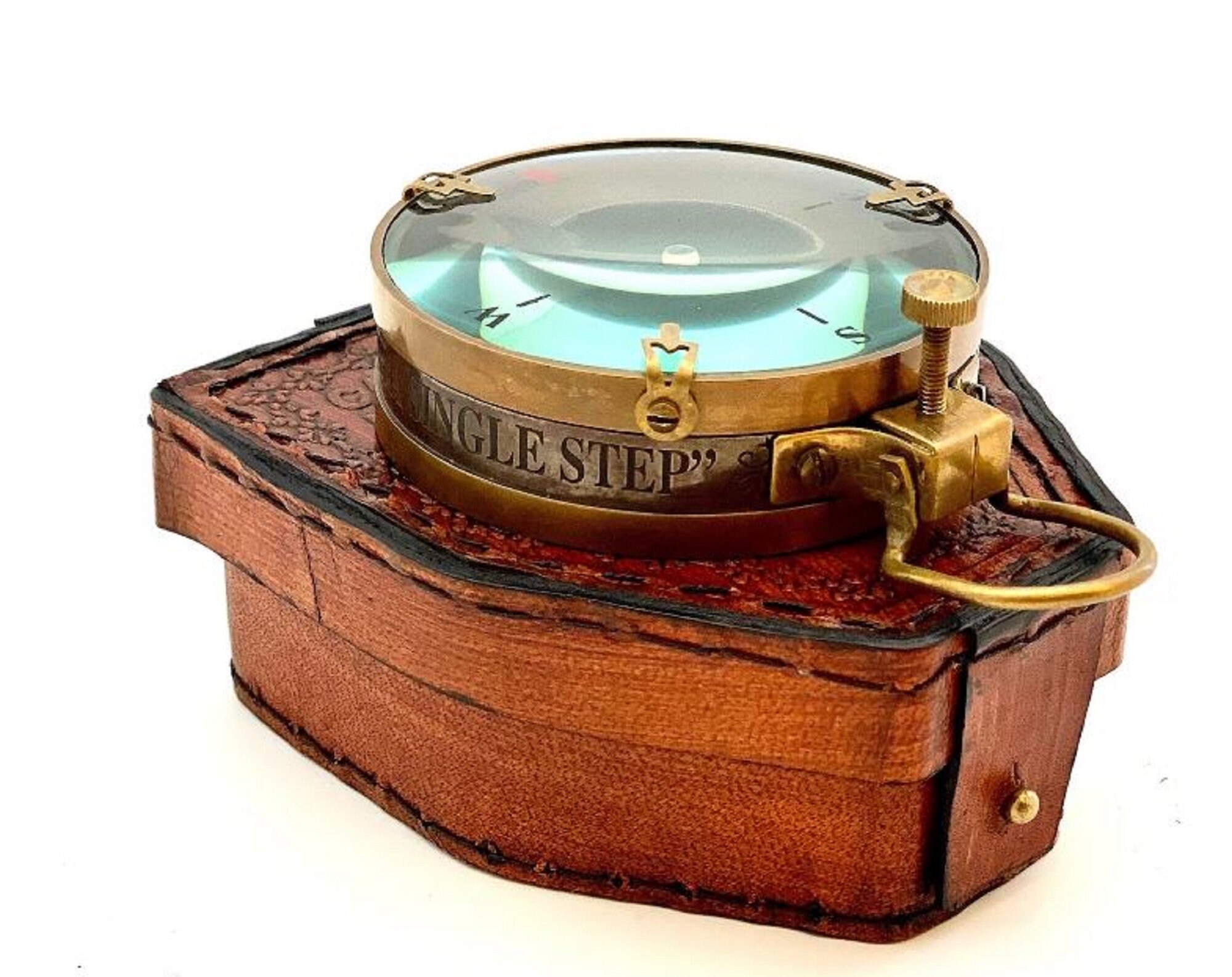 Antique Brass 3 Compass Nautical Map Reader Navigation & Leather Case ...