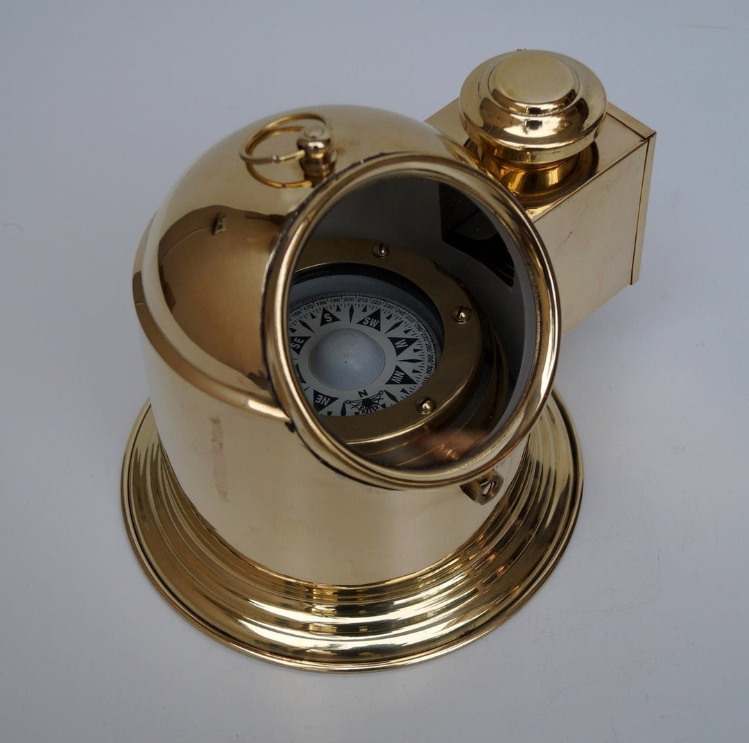 Antique Brass Binnacle Marine Gimbals Compass With Oil Lamp Collectible ...