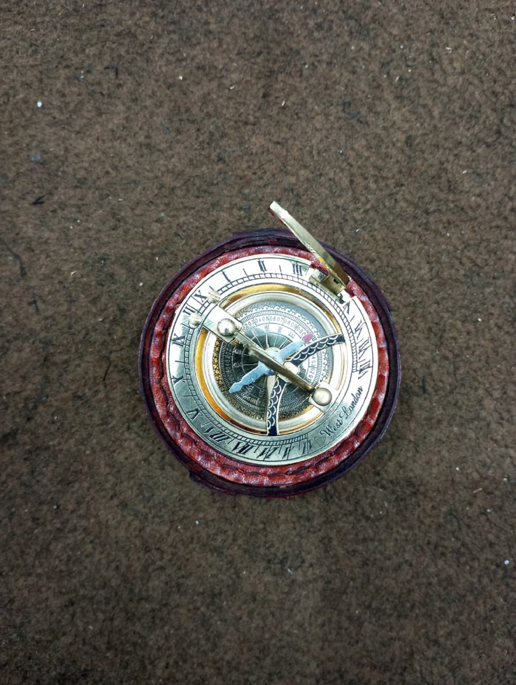 Brass Sundial Desk Compass Old Vintage Antique Pocket Style Nautical ...