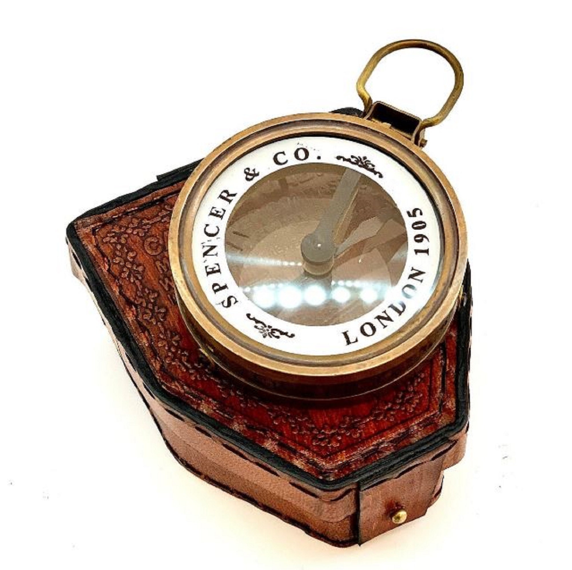 Antique Brass 3 Compass Nautical Map Reader Navigation & Leather Case ...