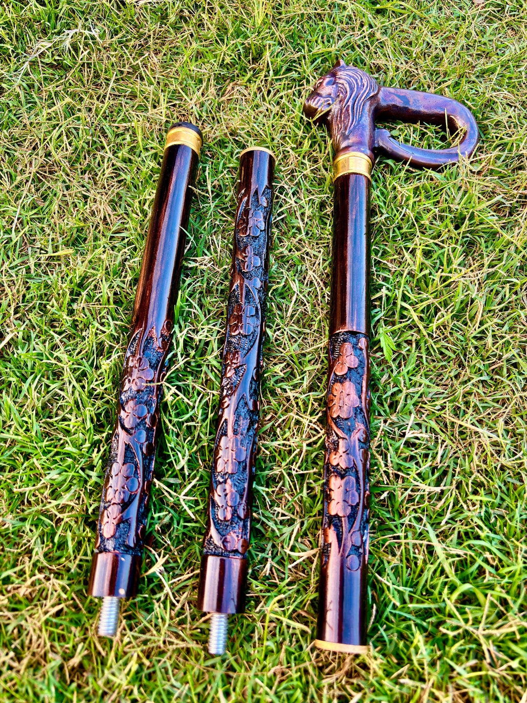 Rare Lion Head Handle Special Carving Design Wooden Walking Cane - 3 ...