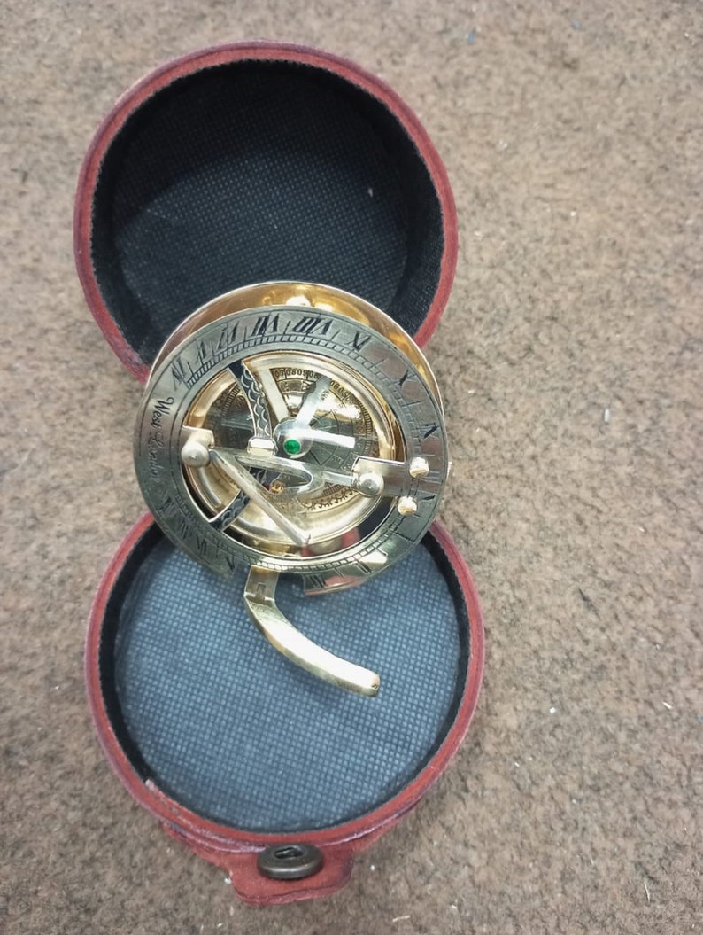 Brass Sundial Desk Compass Old Vintage Antique Pocket Style Nautical ...