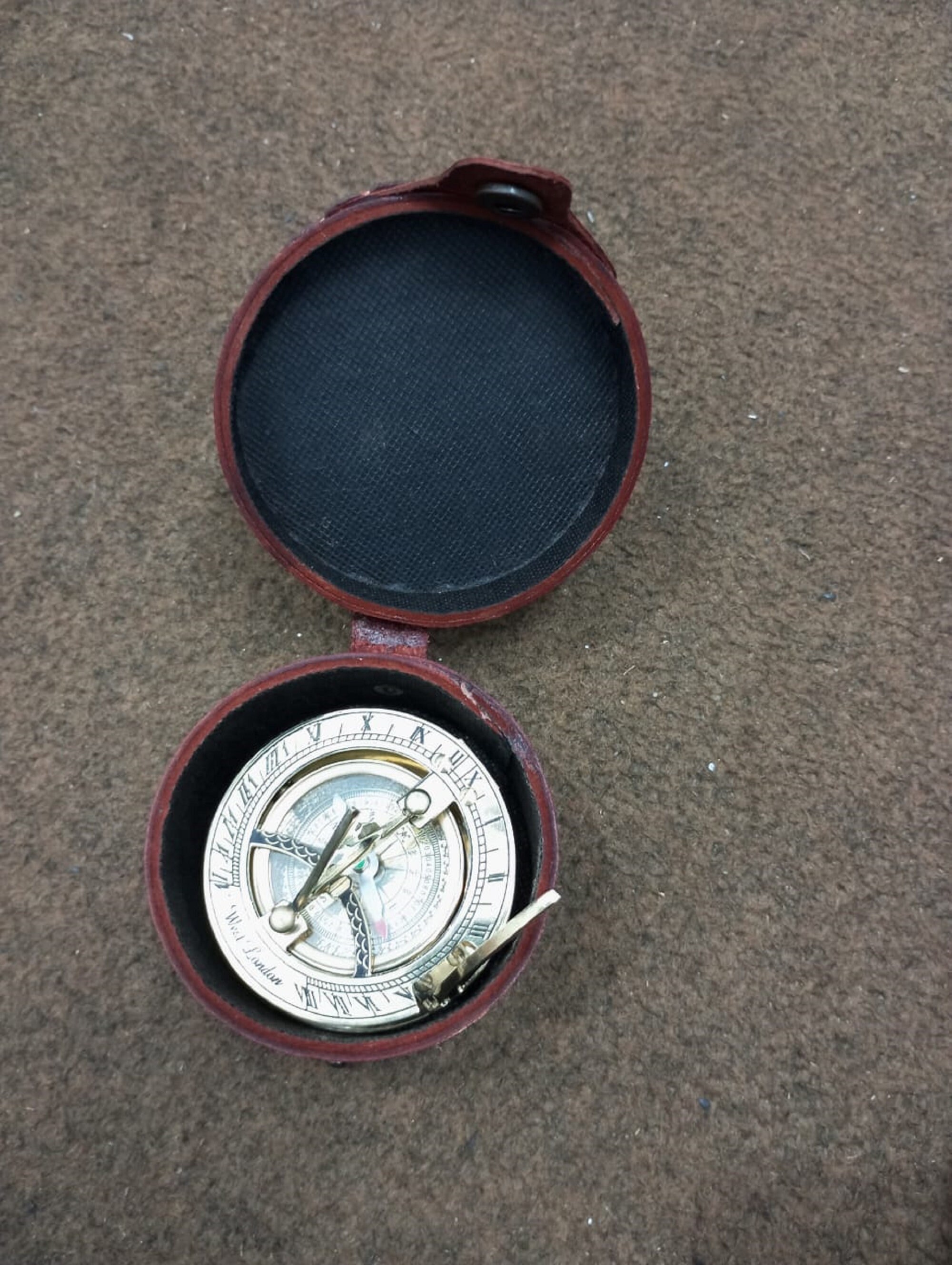 Brass Sundial Desk Compass Old Vintage Antique Pocket Style Nautical ...