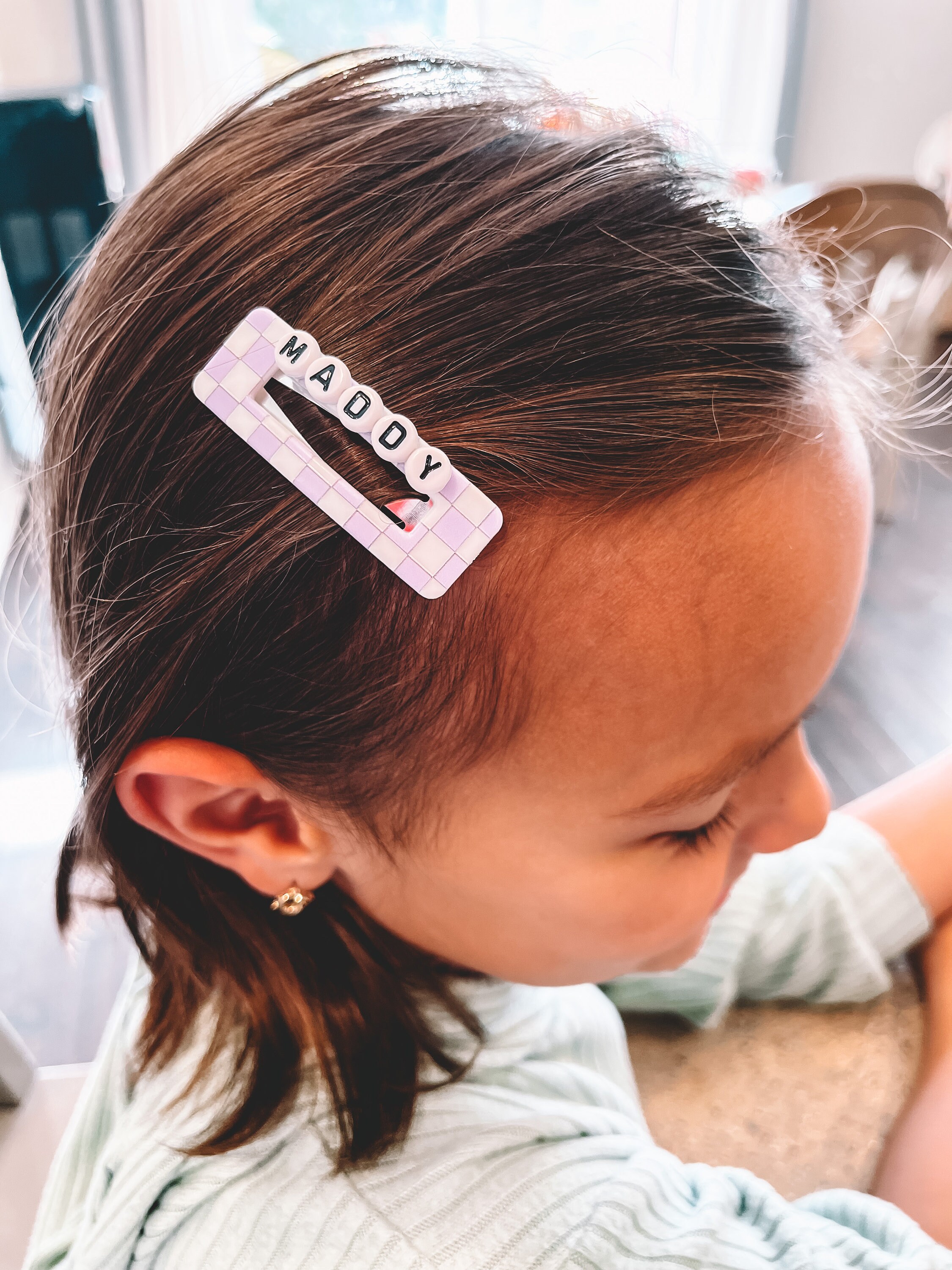 Checkered Girls Personalized Name Hair Clip for Kids I - Etsy