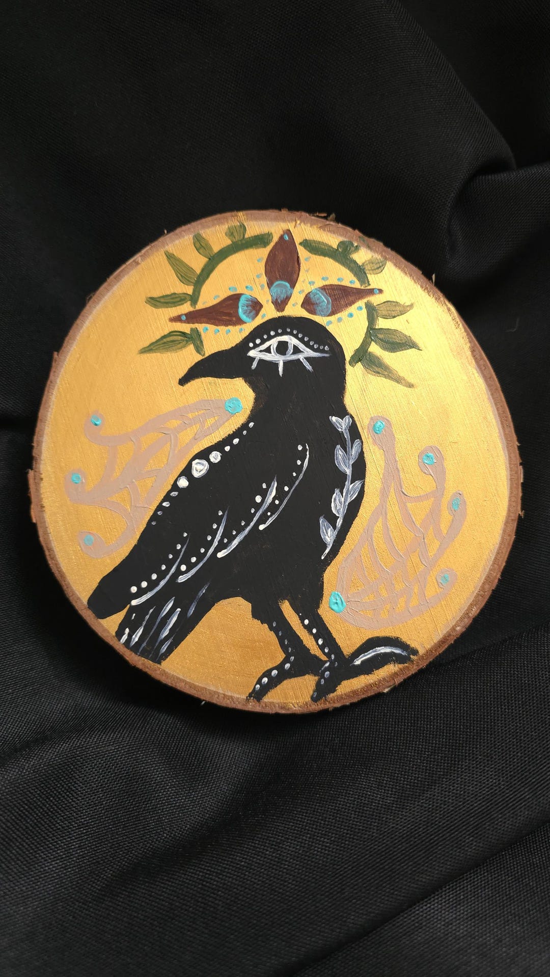 Of Sky and Earth- Folk Art Crow Painting on Birch Wood - Etsy