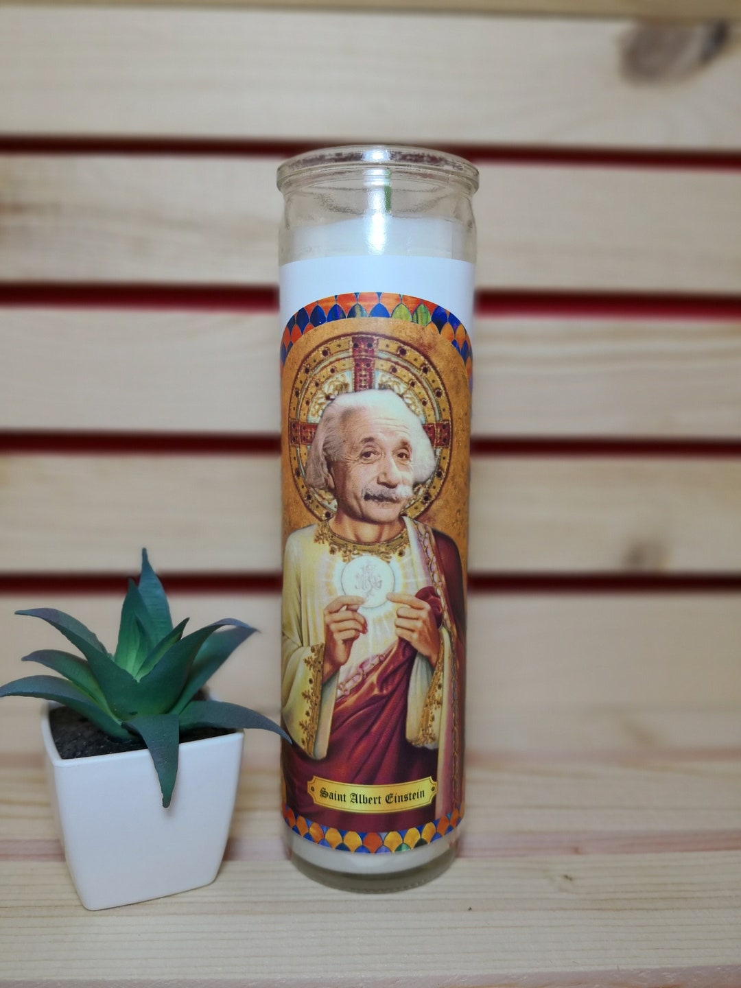 Saint Albert Einstein Prayer Candle - Funny Albert Einstein Gift - Gift ...