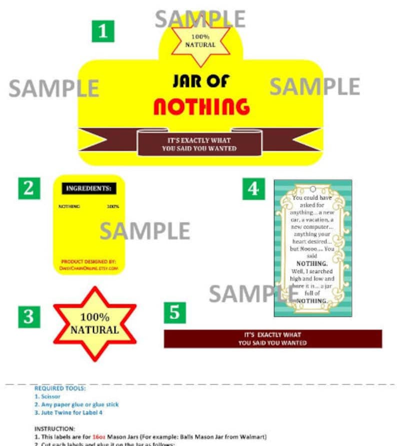 Jar of Nothing Printable Labels Best Gag Gift White - Etsy