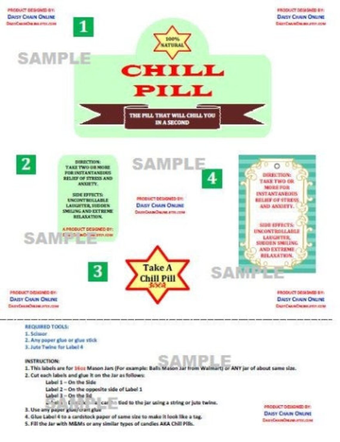 Printable Labels for Chill Pill DIY Best Gag Gift White | Etsy