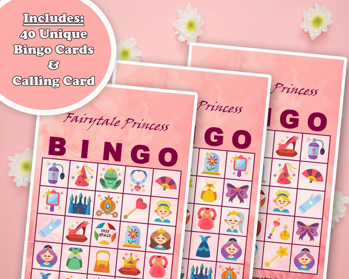 40 Fairytale Princess Bingo Game Prefilled Cards Pdf Etsy
