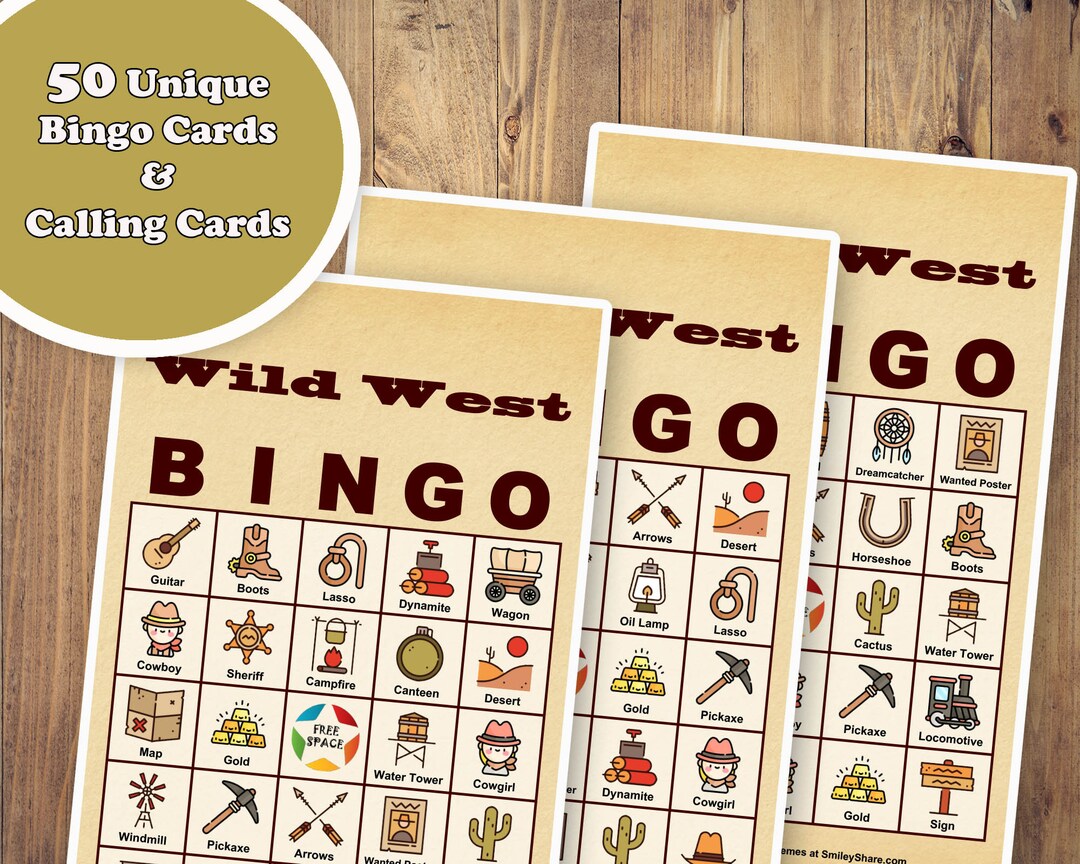 50 Wild West Bingo Game Prefilled Cards, PDF Printable, Instant ...