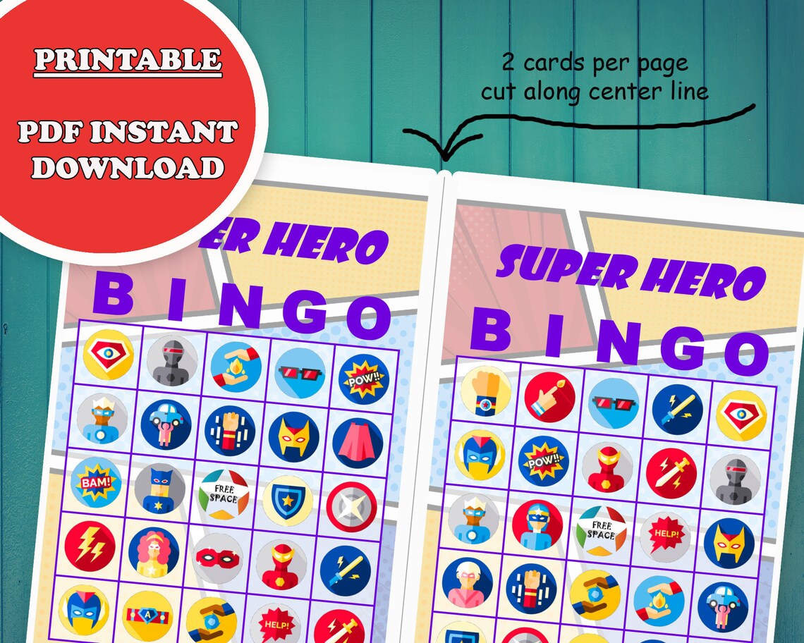 40 Super Hero Bingo Game Prefilled Cards, PDF Printable, Instant ...