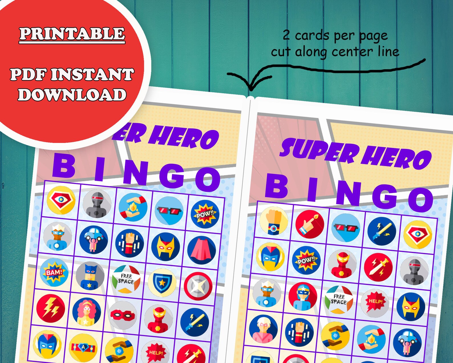 40 Super Hero Bingo Game Prefilled Cards, PDF Printable, Instant ...