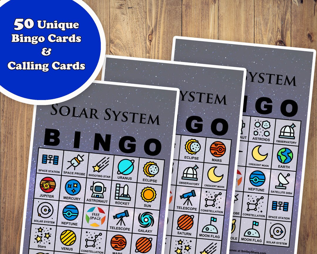 50 Solar System Bingo Game Prefilled Cards, PDF Printable, Instant ...
