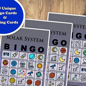 50 Solar System Bingo Game Prefilled Cards, PDF Printable, Instant ...
