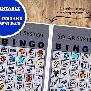 50 Solar System Bingo Game Prefilled Cards, PDF Printable, Instant ...