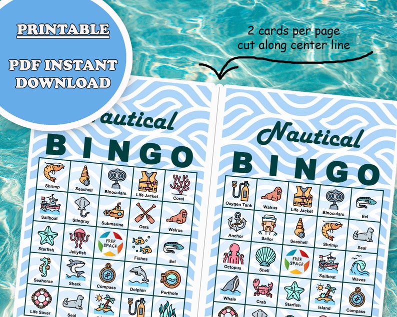 40 Nautical Bingo Game Prefilled Cards, PDF Printable, Instant Download ...