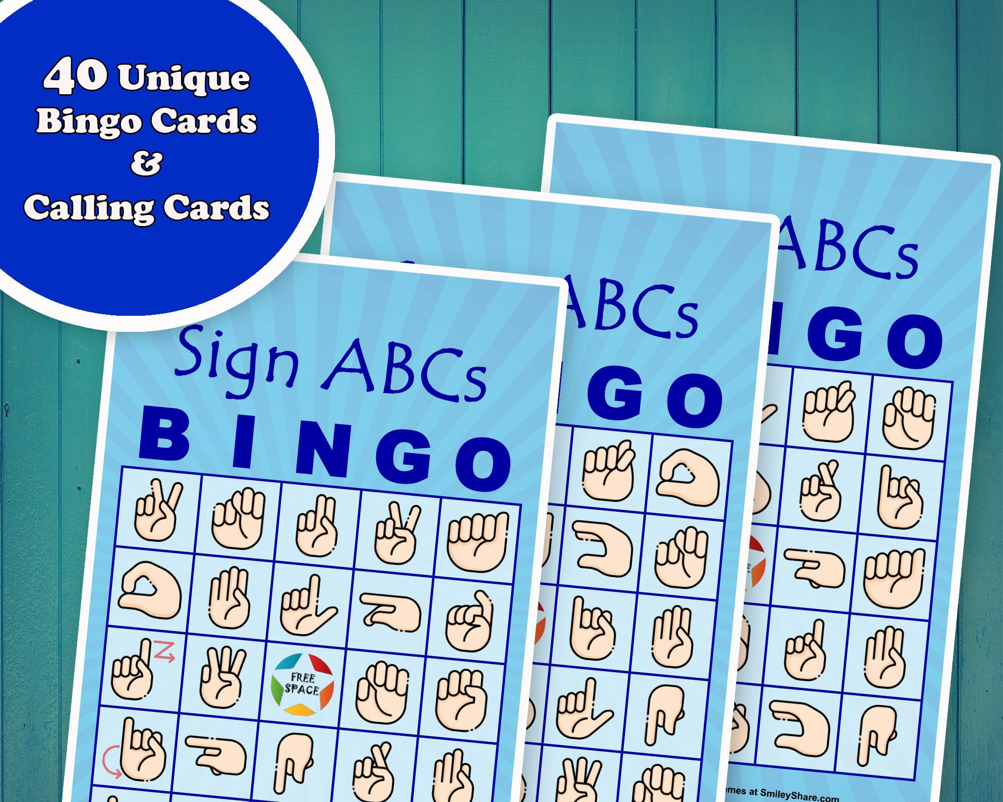 40 Sign Language ABC Bingo Game Prefilled Cards Plus Bonus Sign ...