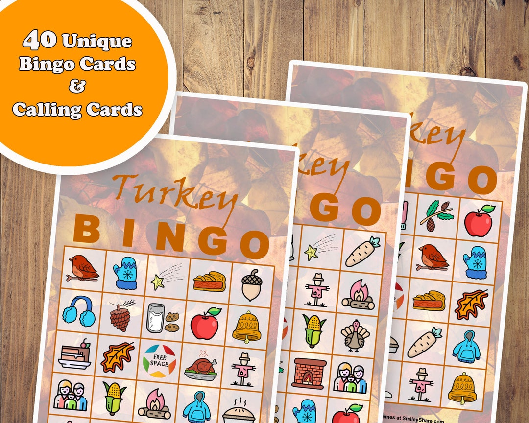 40 Turkey Bingo Game Prefilled Cards, PDF Printable, Instant Download ...