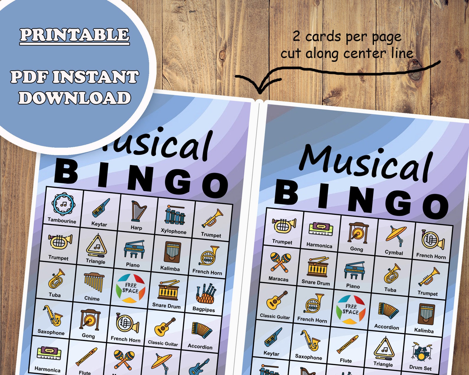 40 Musical Instrument Bingo Game Prefilled Cards, PDF Printable ...