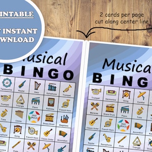 40 Musical Instrument Bingo Game Prefilled Cards, PDF Printable ...