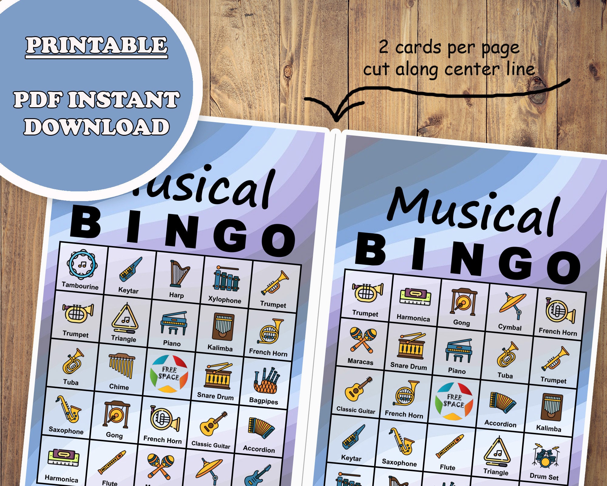 40 Musical Instrument Bingo Game Prefilled Cards, PDF Printable ...