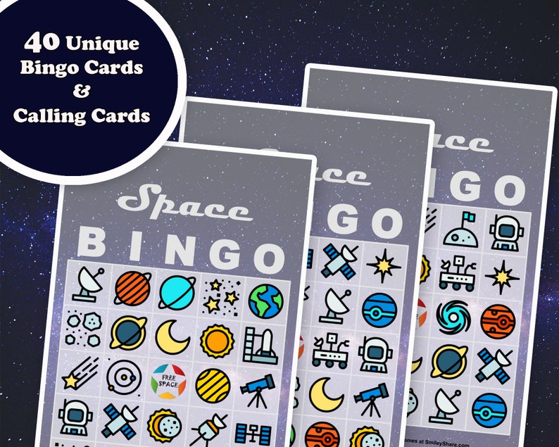 40 Outer Space Bingo Game Prefilled Cards, PDF Printable, Instant ...