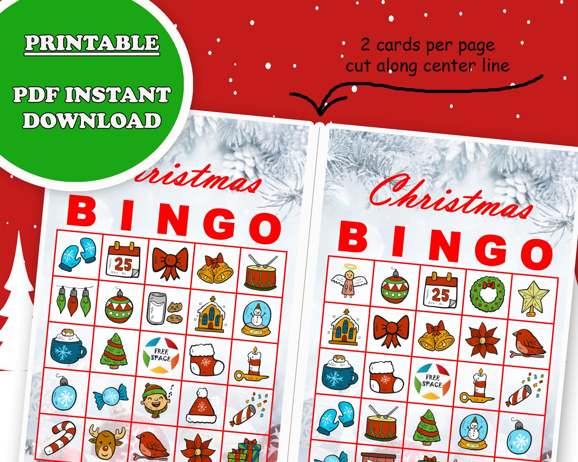 40 Christmas Bingo Game Prefilled Cards, PDF Printable, Instant ...
