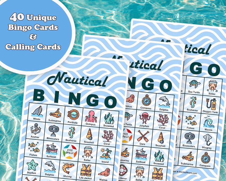 40 Nautical Bingo Game Prefilled Cards, PDF Printable, Instant Download ...