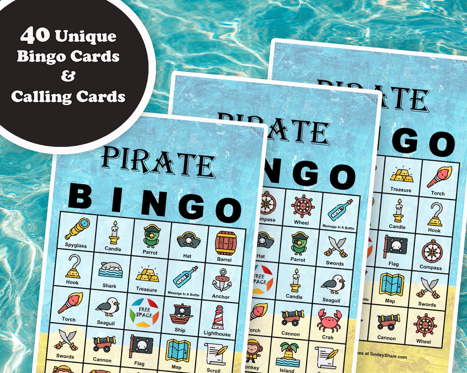 40 Pirate Bingo Game Prefilled Cards, PDF Printable, Instant Download ...