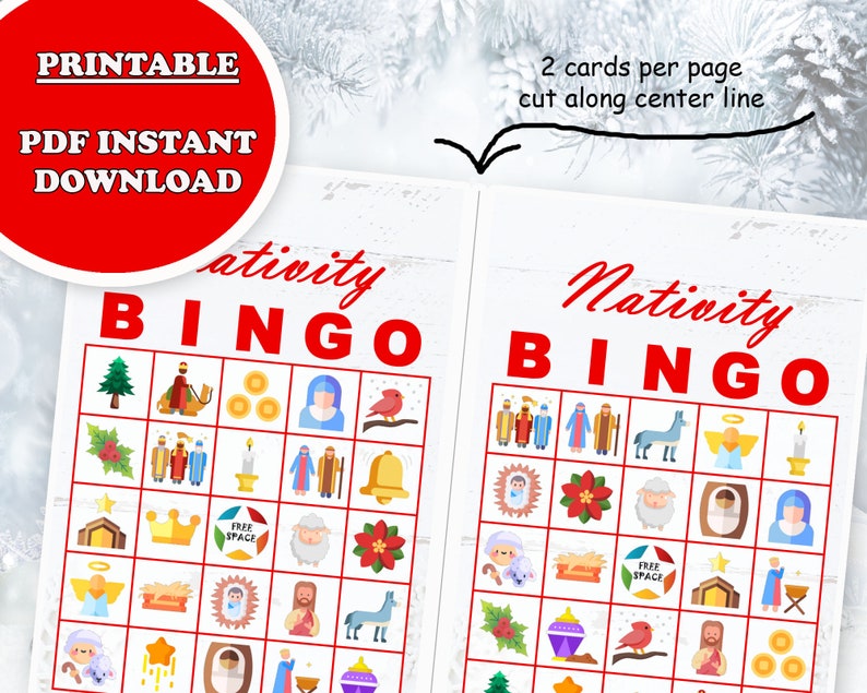 40 Christmas Nativity Bingo Game Prefilled Cards, PDF Printable ...