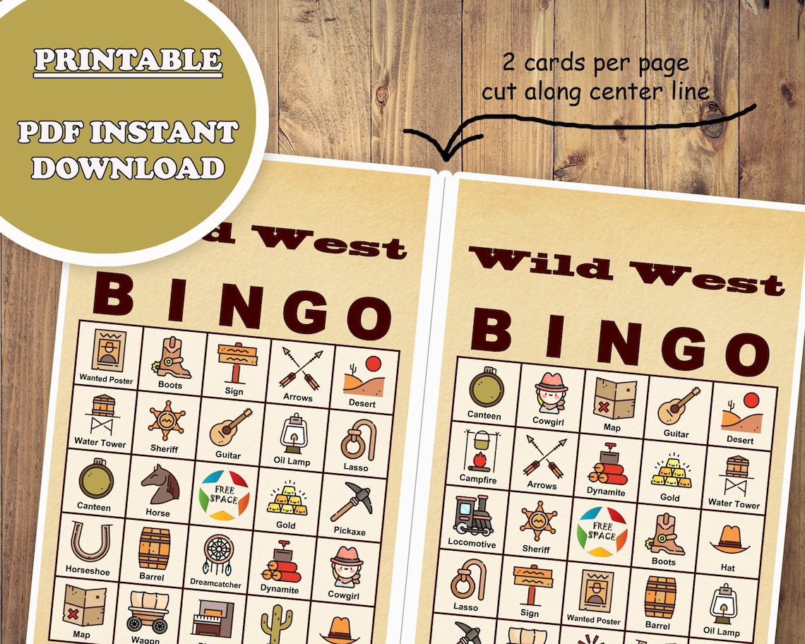 50 Wild West Bingo Game Prefilled Cards, PDF Printable, Instant ...