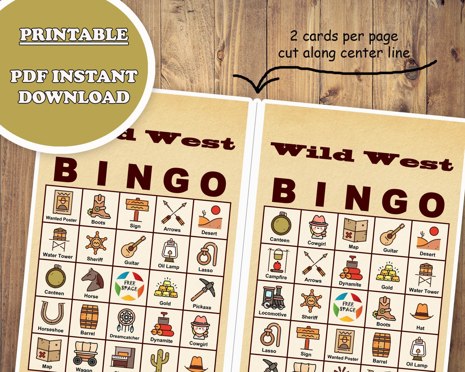 50 Wild West Bingo Game Prefilled Cards, PDF Printable, Instant ...