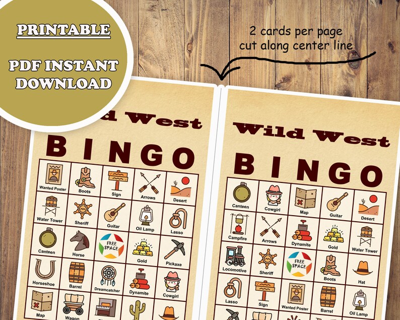 50 Wild West Bingo Game Prefilled Cards, PDF Printable, Instant ...