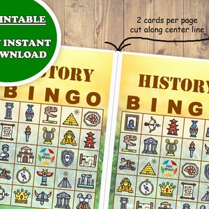 40 History Bingo Game Prefilled Cards, PDF Printable, Instant Download ...
