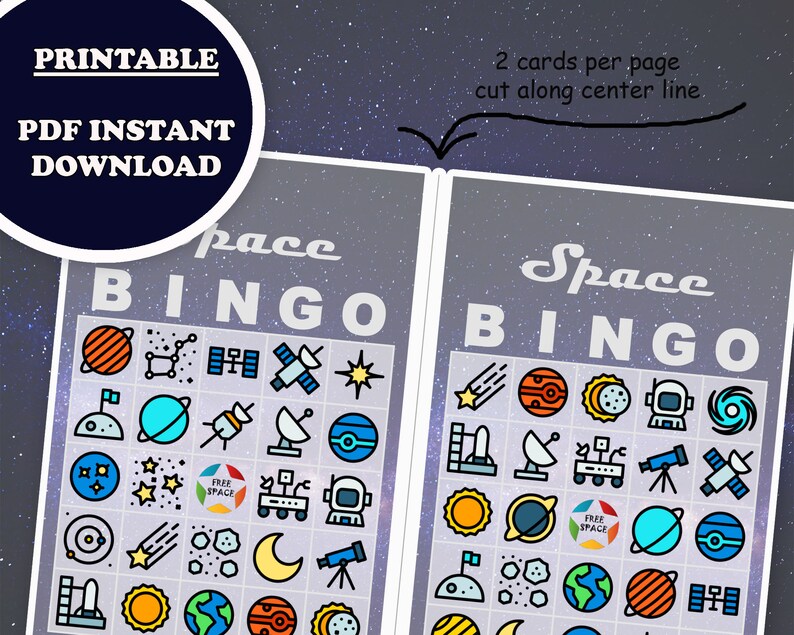 40 Outer Space Bingo Game Prefilled Cards, PDF Printable, Instant ...