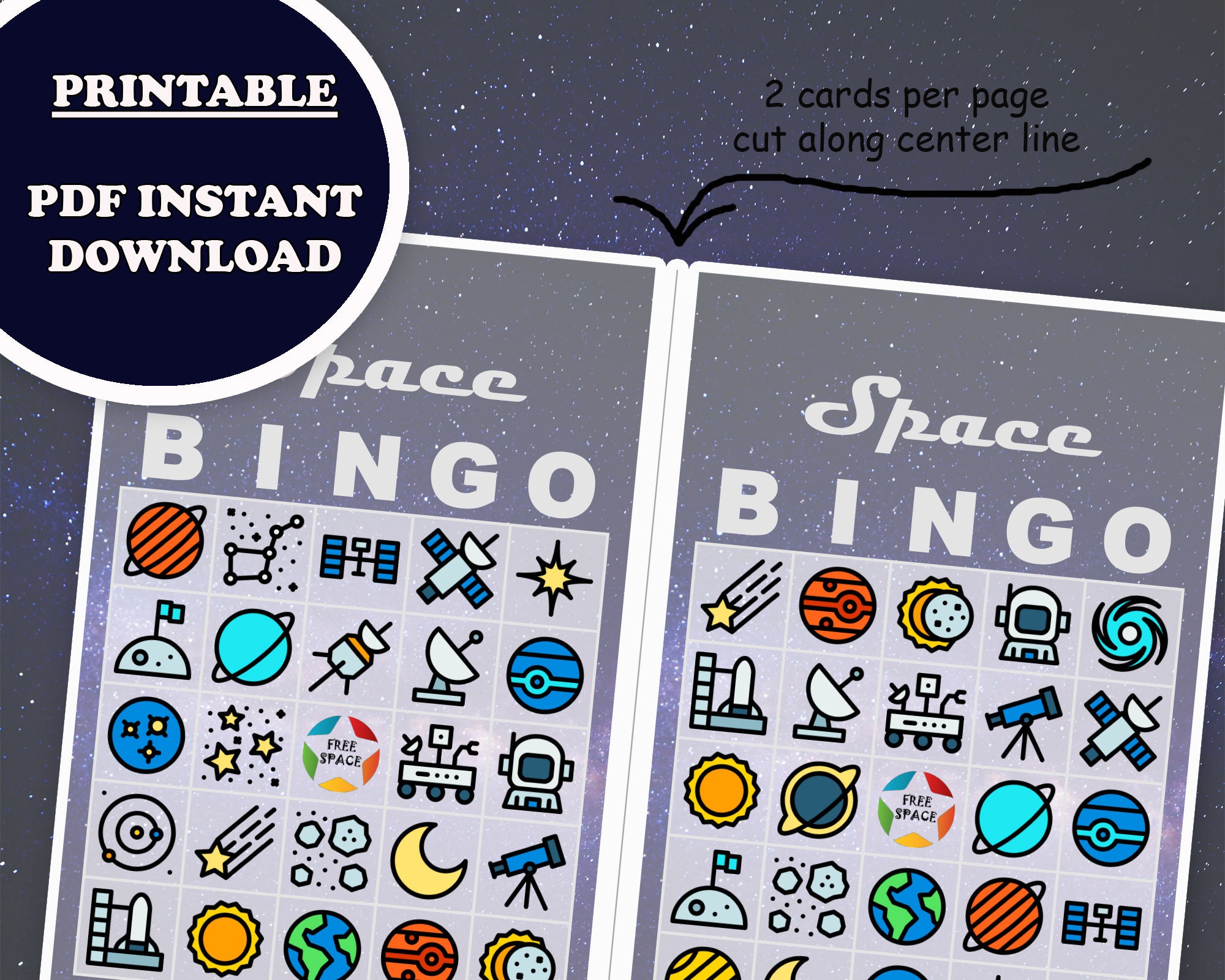 40 Outer Space Bingo Game Prefilled Cards, PDF Printable, Instant ...