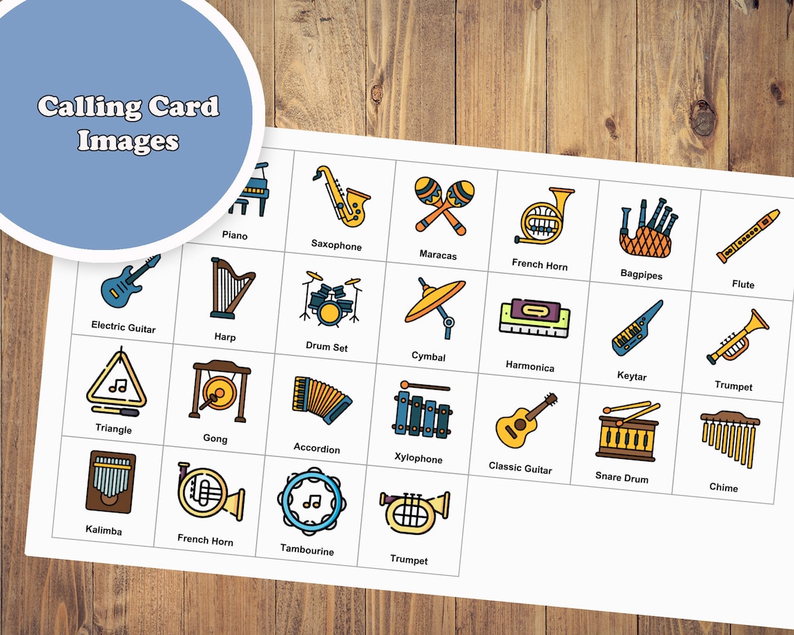 40 Musical Instrument Bingo Game Prefilled Cards, PDF Printable ...