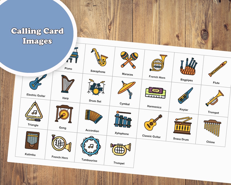 40 Musical Instrument Bingo Game Prefilled Cards, PDF Printable ...
