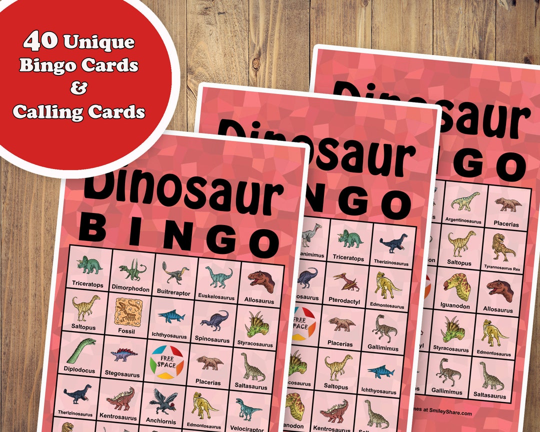40 Dinosaur Bingo Game Prefilled Cards, PDF Printable, Instant Download ...