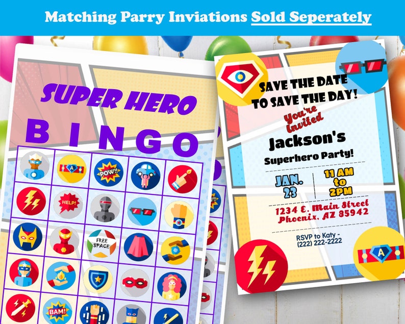 40 Super Hero Bingo Game Prefilled Cards, PDF Printable, Instant ...