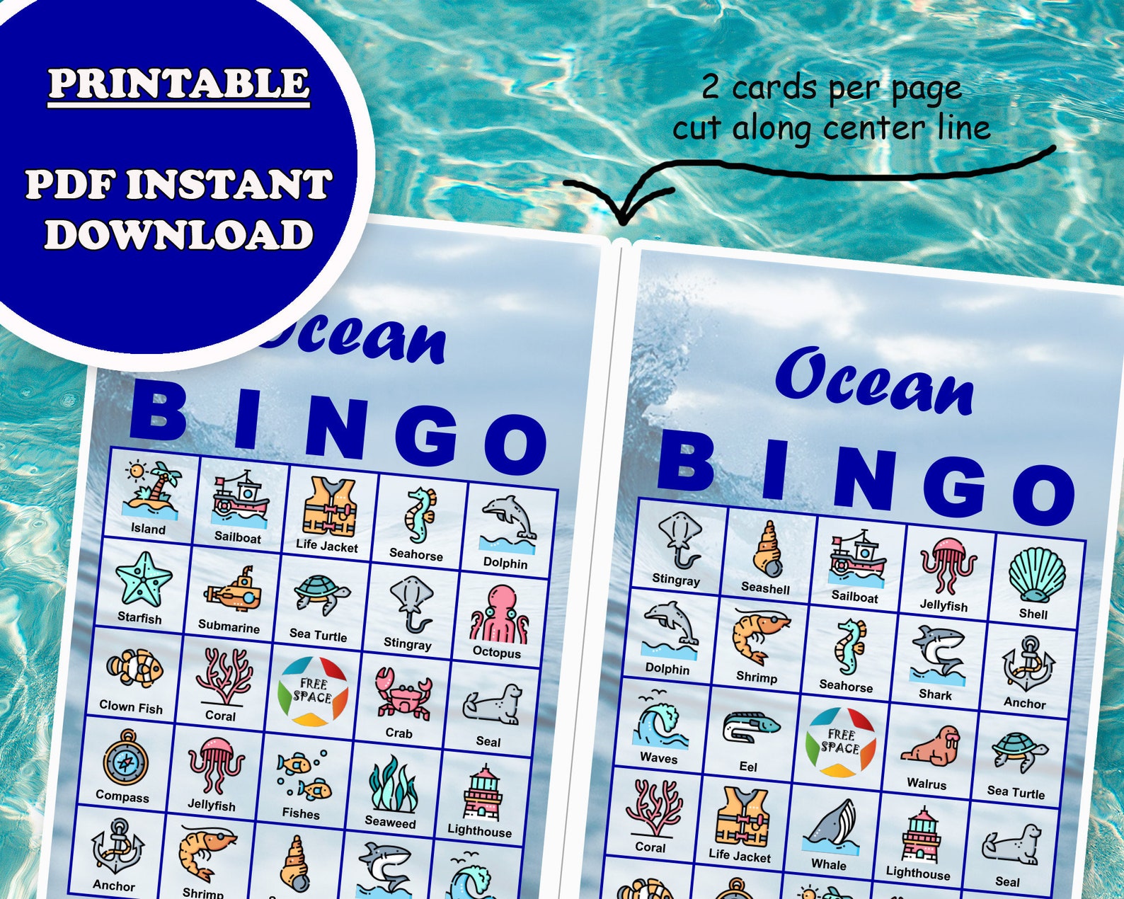 40 Ocean Bingo Game Prefilled Cards, PDF Printable, Instant Download ...