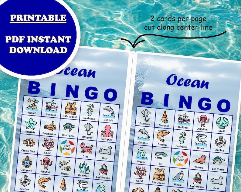 40 Ocean Bingo Game Prefilled Cards, PDF Printable, Instant Download ...
