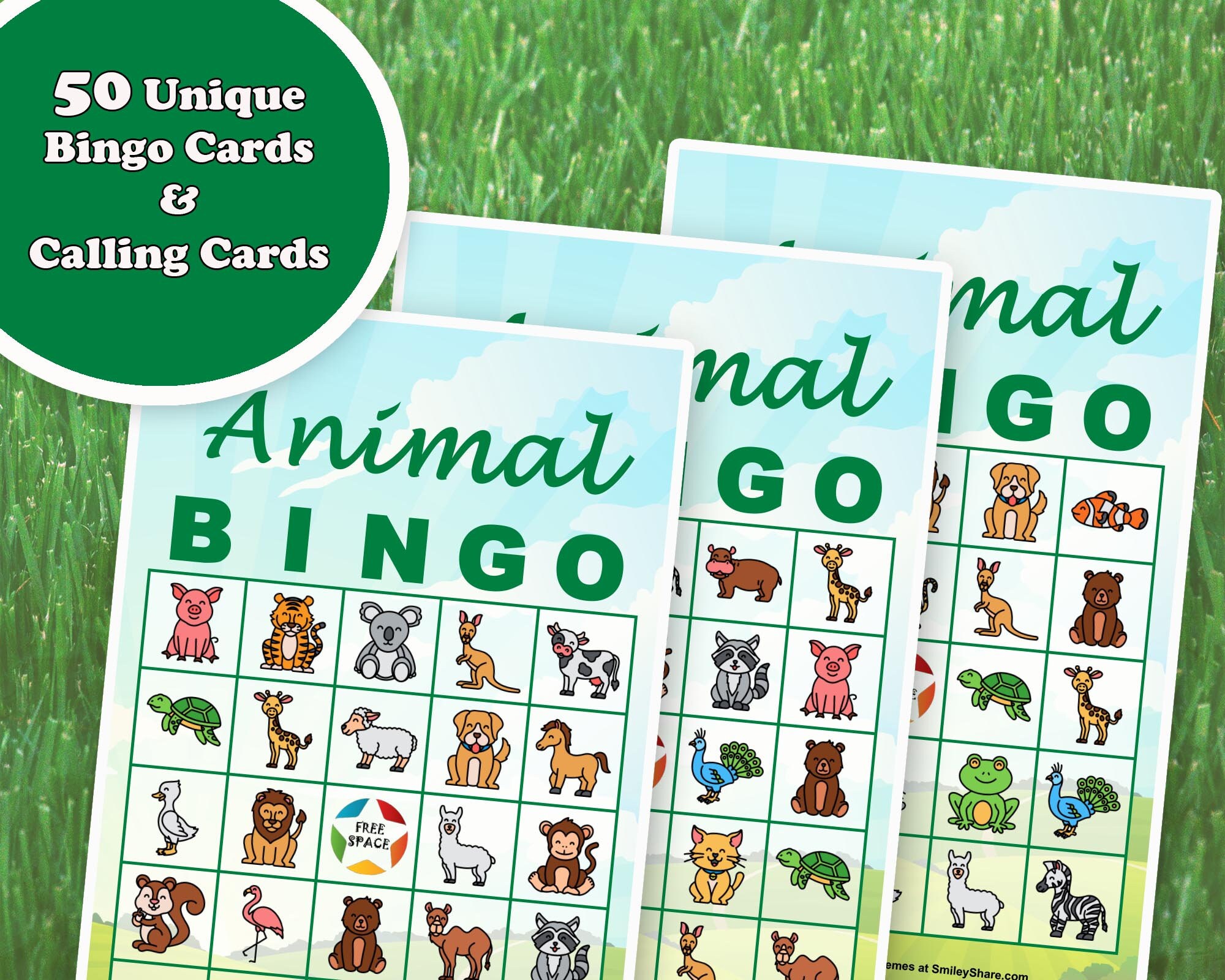 50 Animal Bingo Game Prefilled Cards, PDF Printable, Instant Download ...