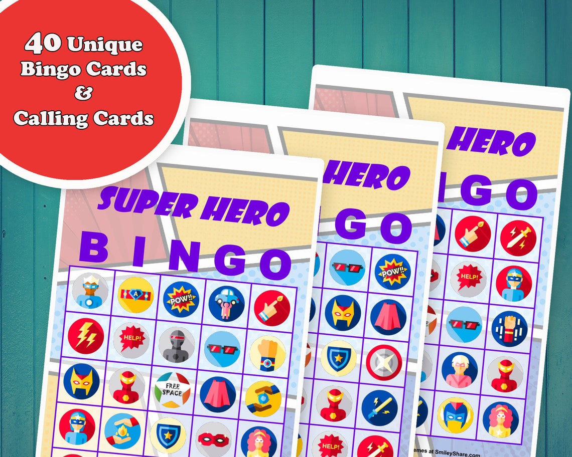 40 Super Hero Bingo Game Prefilled Cards, PDF Printable, Instant ...