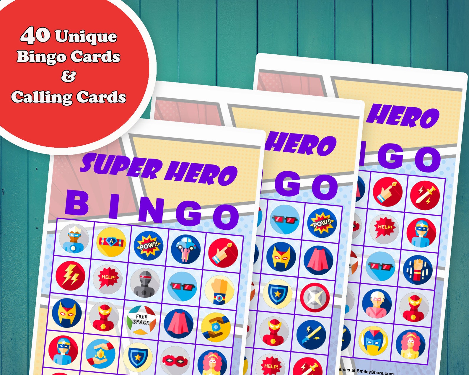 40 Super Hero Bingo Game Prefilled Cards, PDF Printable, Instant ...