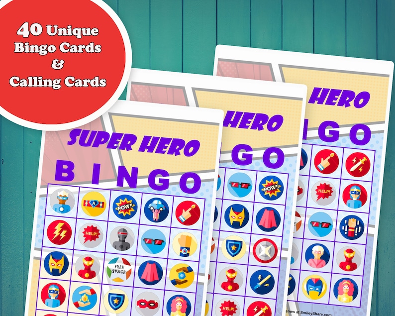 40 Super Hero Bingo Game Prefilled Cards, PDF Printable, Instant ...